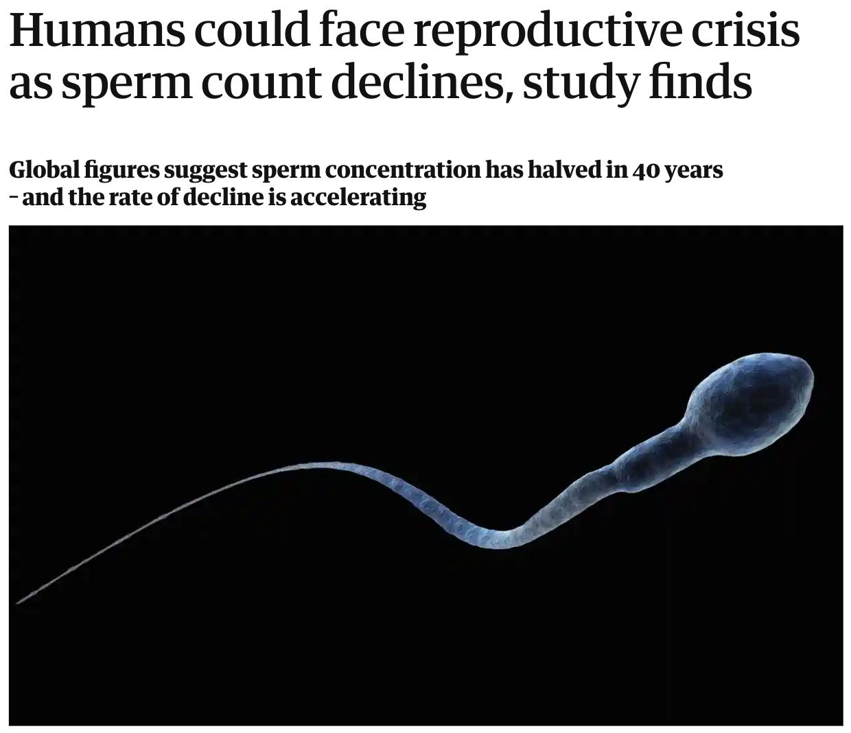 The global male sperm count has decreased by 60%. Scholars predict that ...