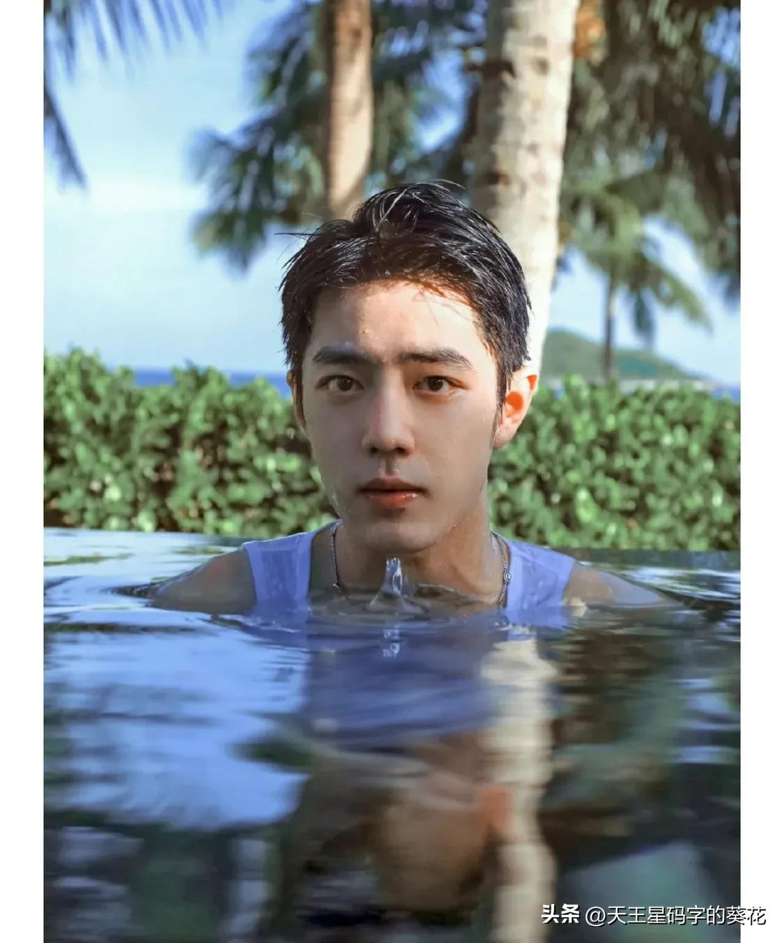 Xiao Zhan's swimming pool photo, with fine hair and stubble on his body ...