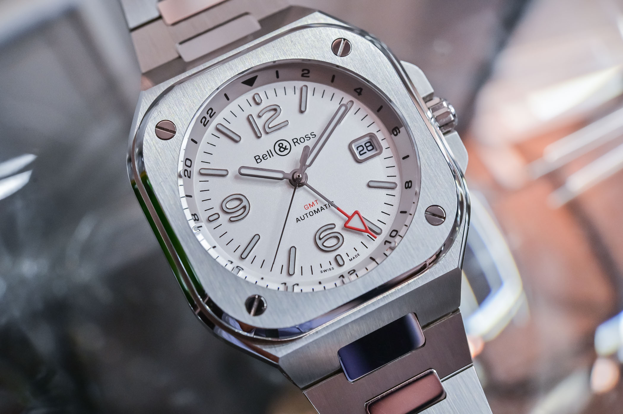 Bell & Ross BR 05 GMT white dial watch - square face still looks good ...
