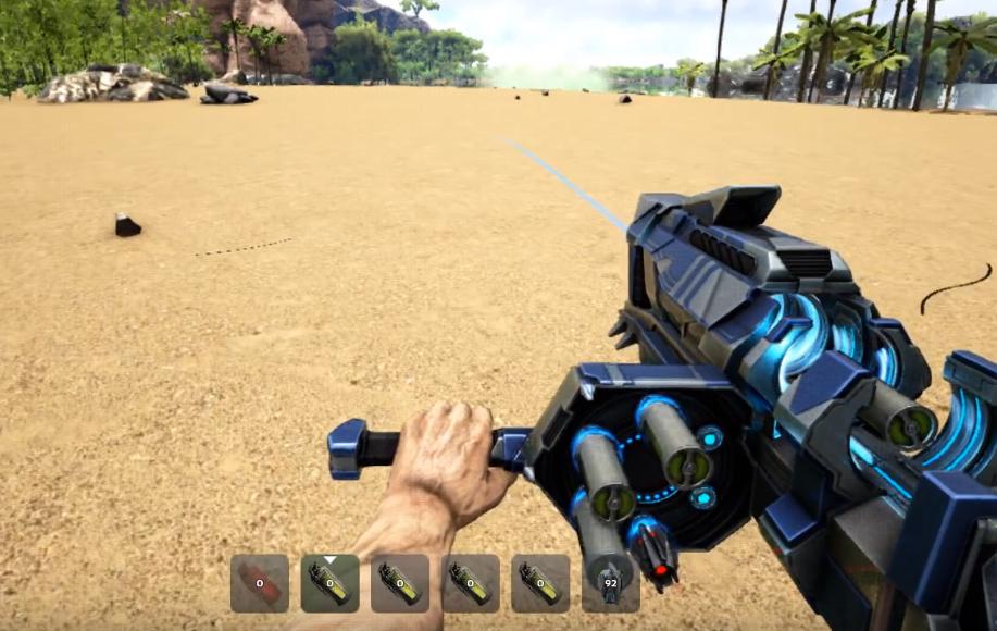 "Ark Survival Evolved" Tek Howitzer fires a grenade as a bullet, which ...