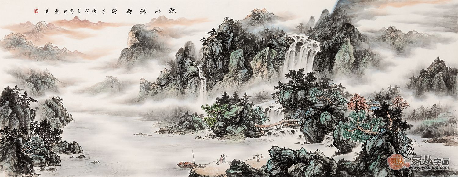 The sofa wall hangs Zhao Hongxia's landscape painting in the painter to ...