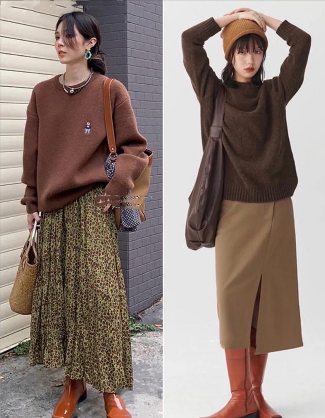 How to wear a coffee-colored sweater in early winter to look good?These ...