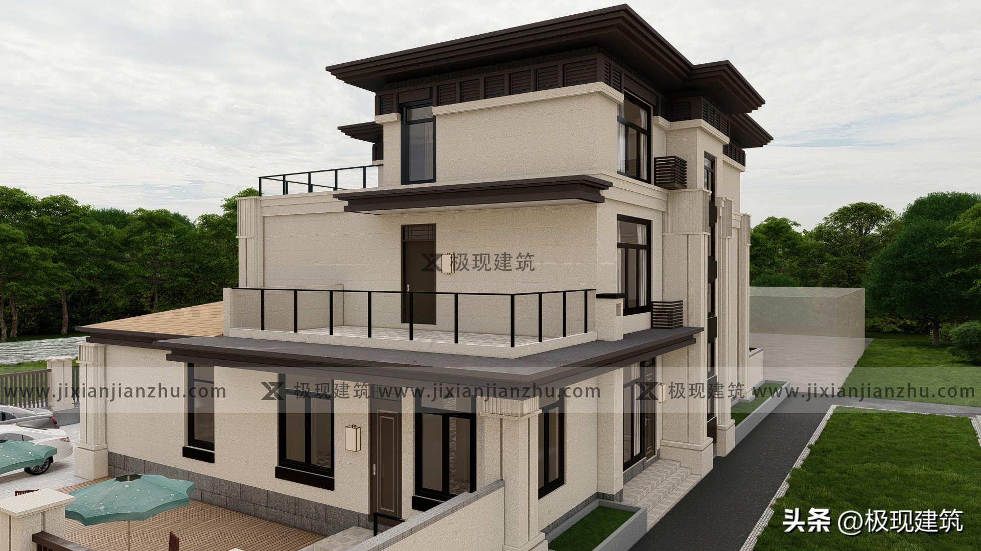 Three-story new Chinese-style self-built villa (rendering + floor plan ...