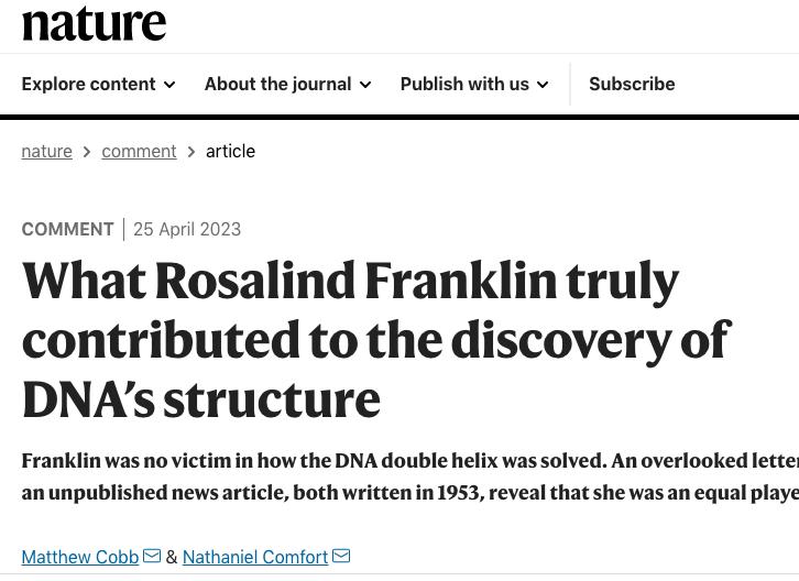 The world owes her a Nobel Prize, Franklin may have known the helical ...