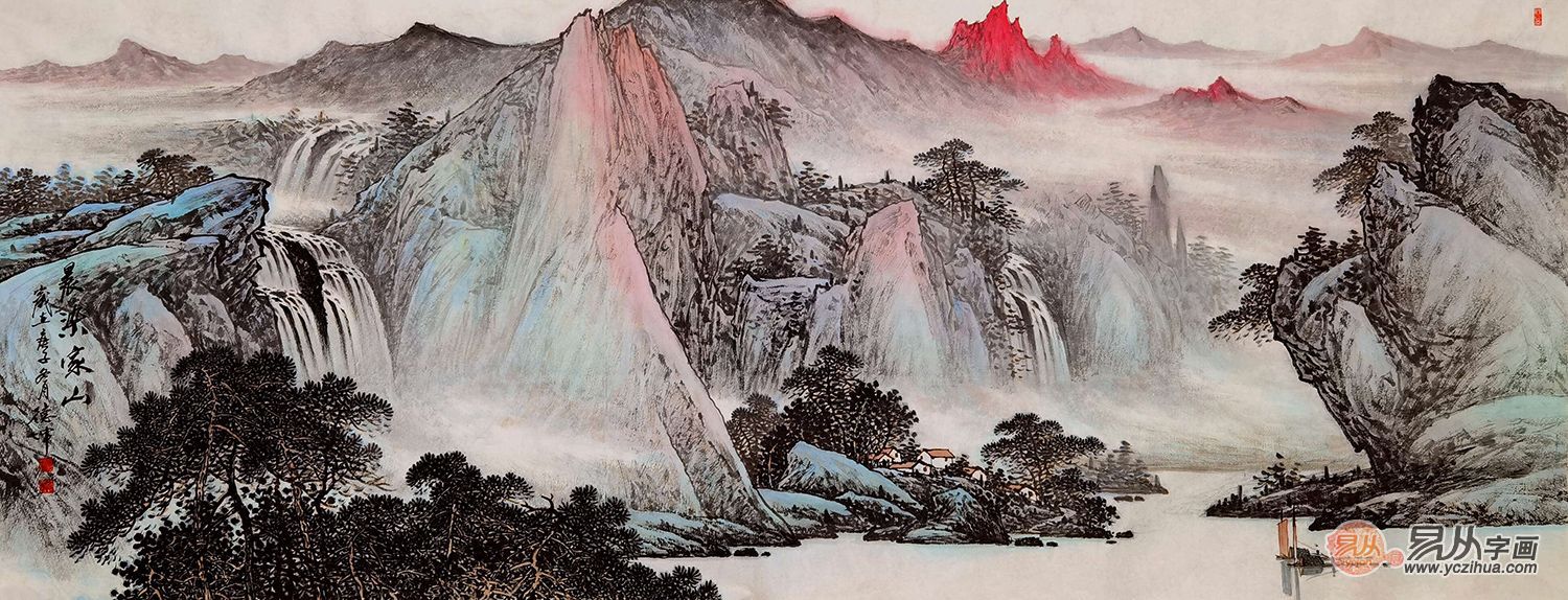 Mr. Lin Dekun's landscape paintings decorate the living room to show ...