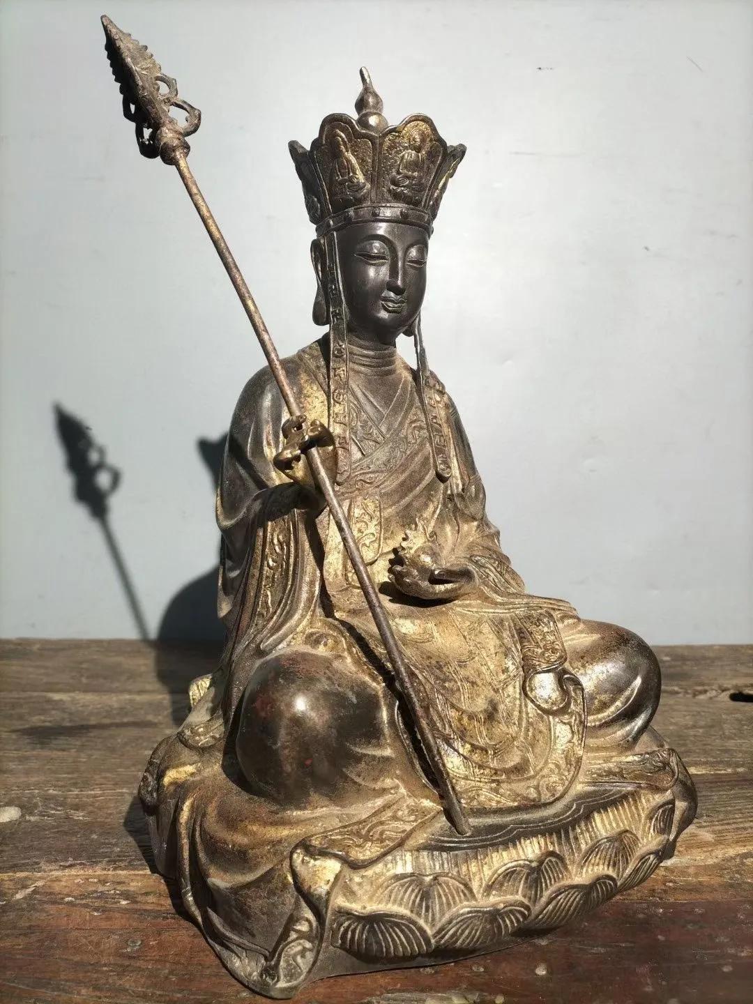 Early collection of pure copper lacquered cinnabar Buddha statue ...