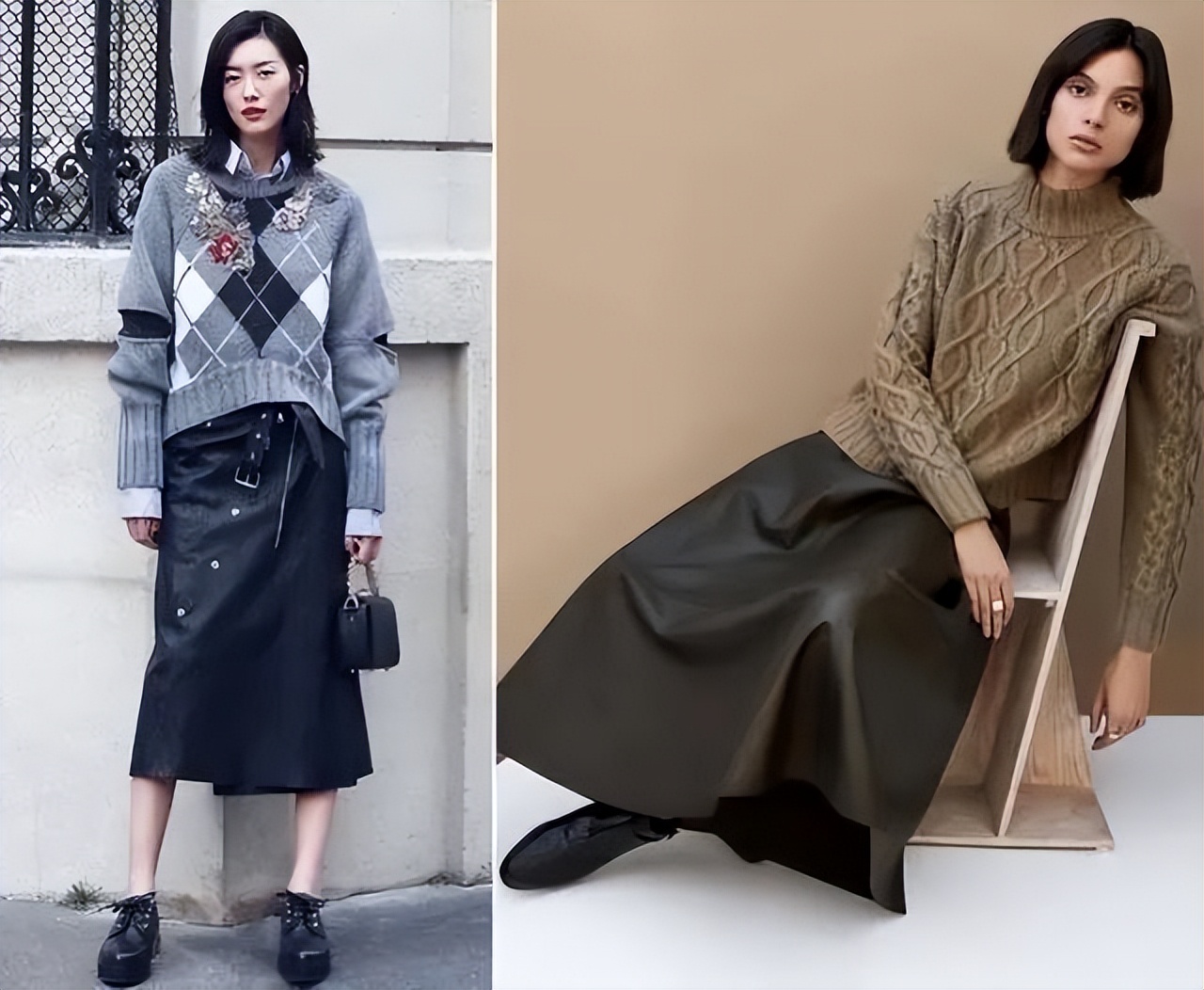 Gentle and elegant spring outfit, sweater + skirt matching style is ...