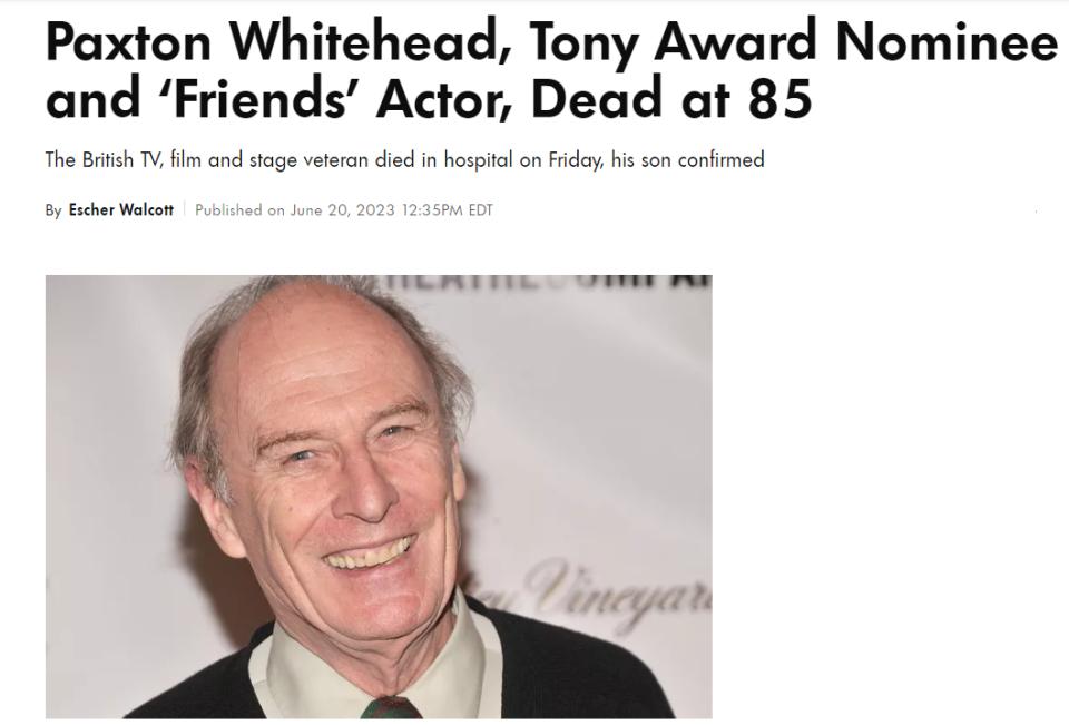 'Friends' actor Paxton Whitehead dies - iNEWS