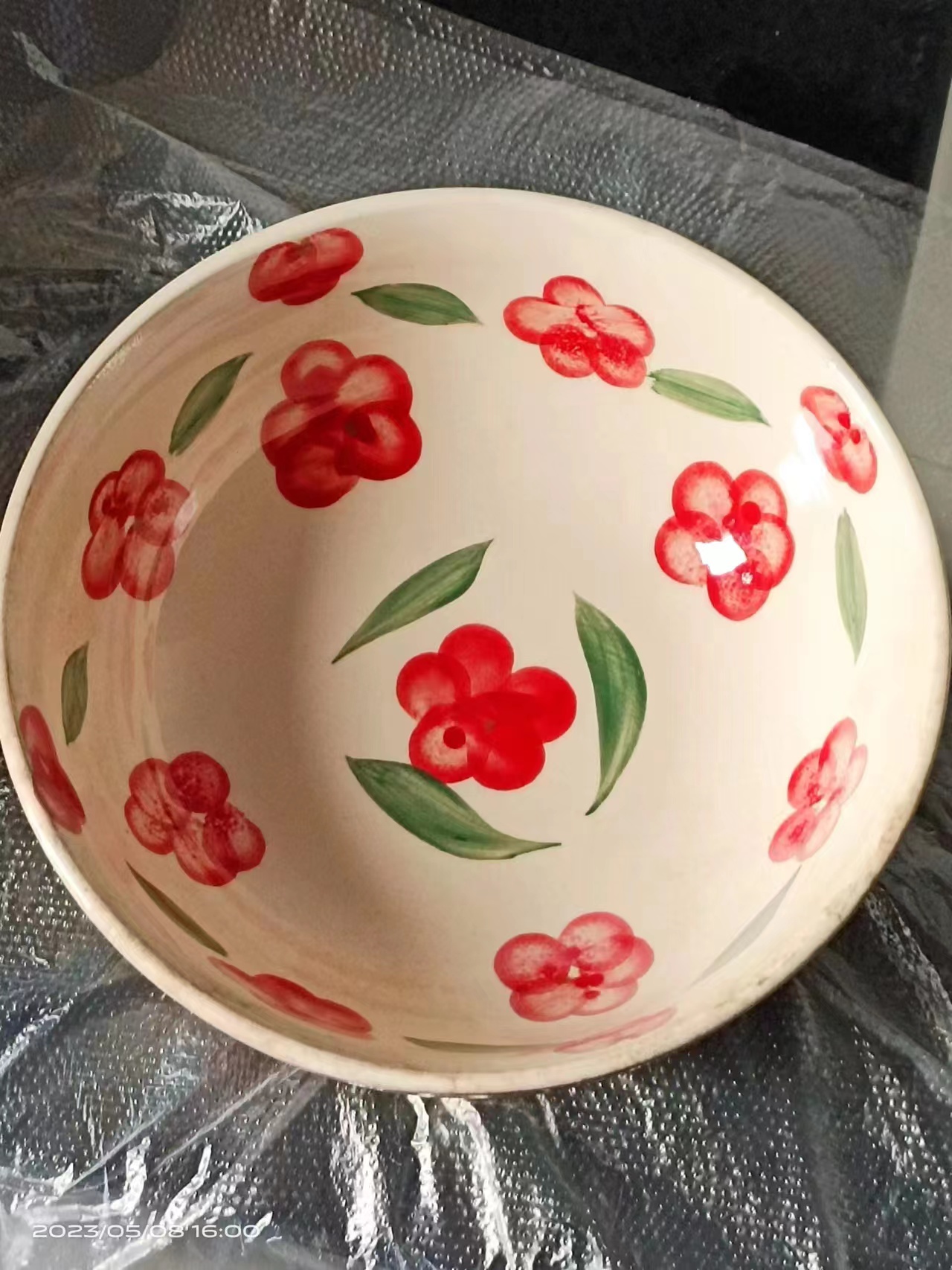 Ding kiln hand-painted plum blossom red and green color bowl - iNEWS