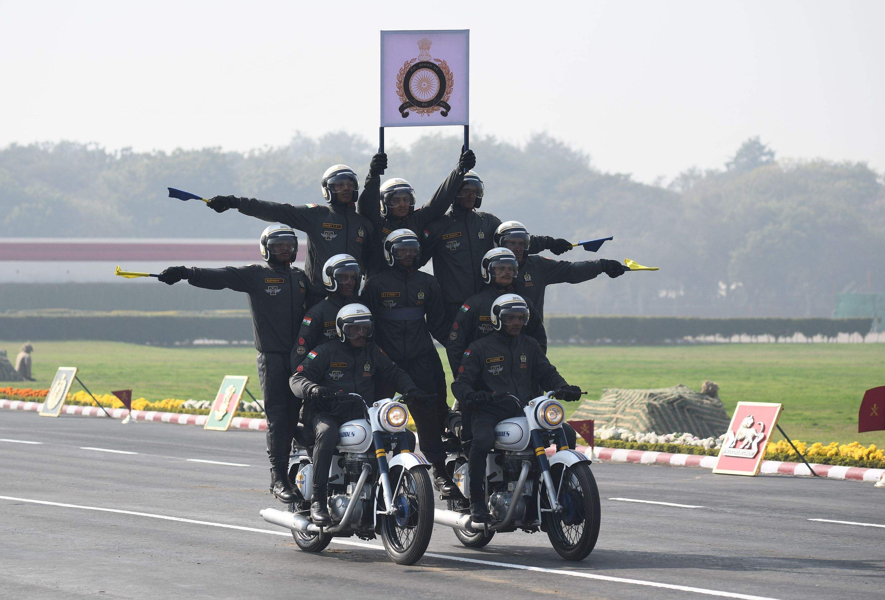The Indian Army Motorcycle Team, a car can carry 58 people, what is the ...