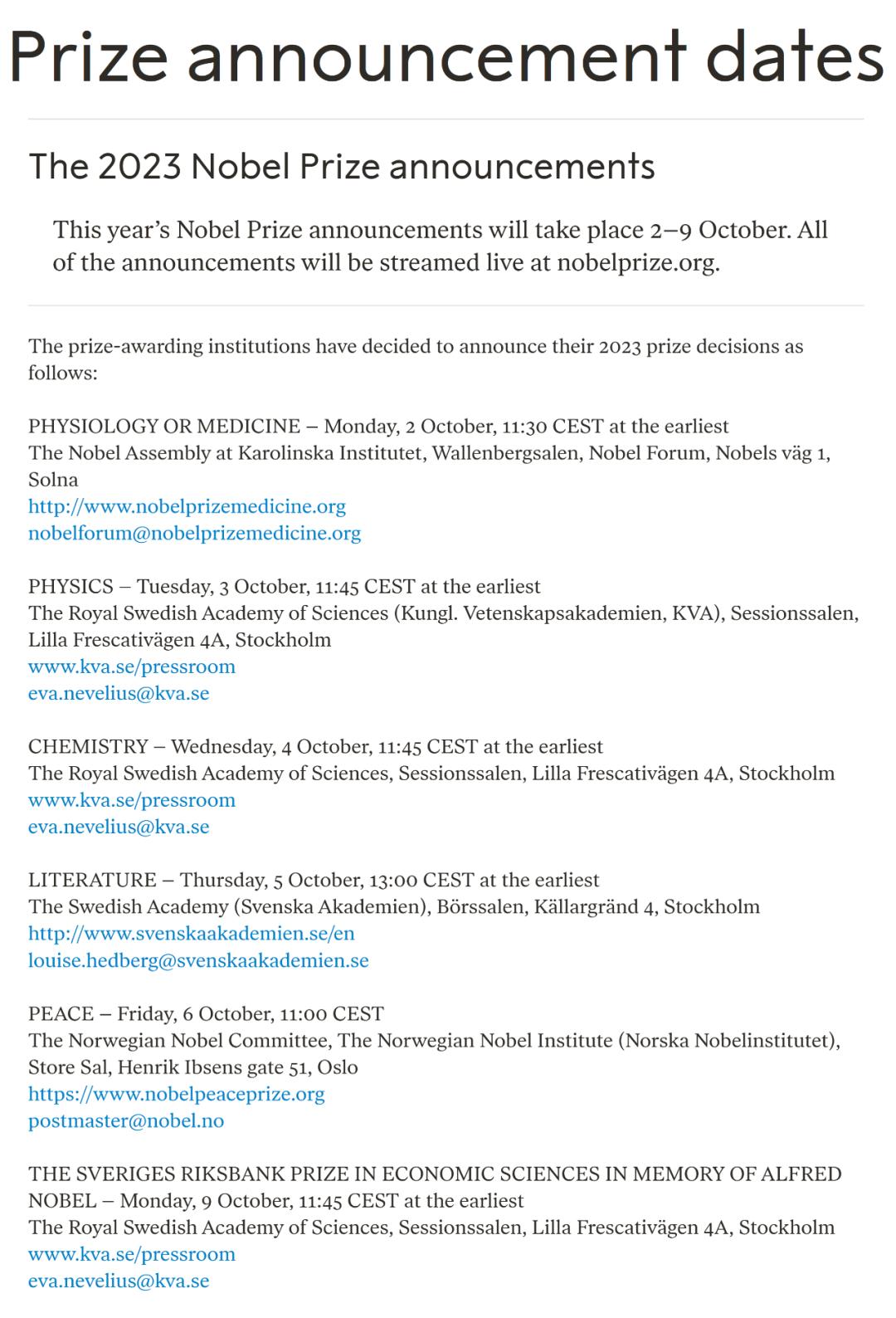 2023 Nobel Prize announcement date confirmed - iNEWS