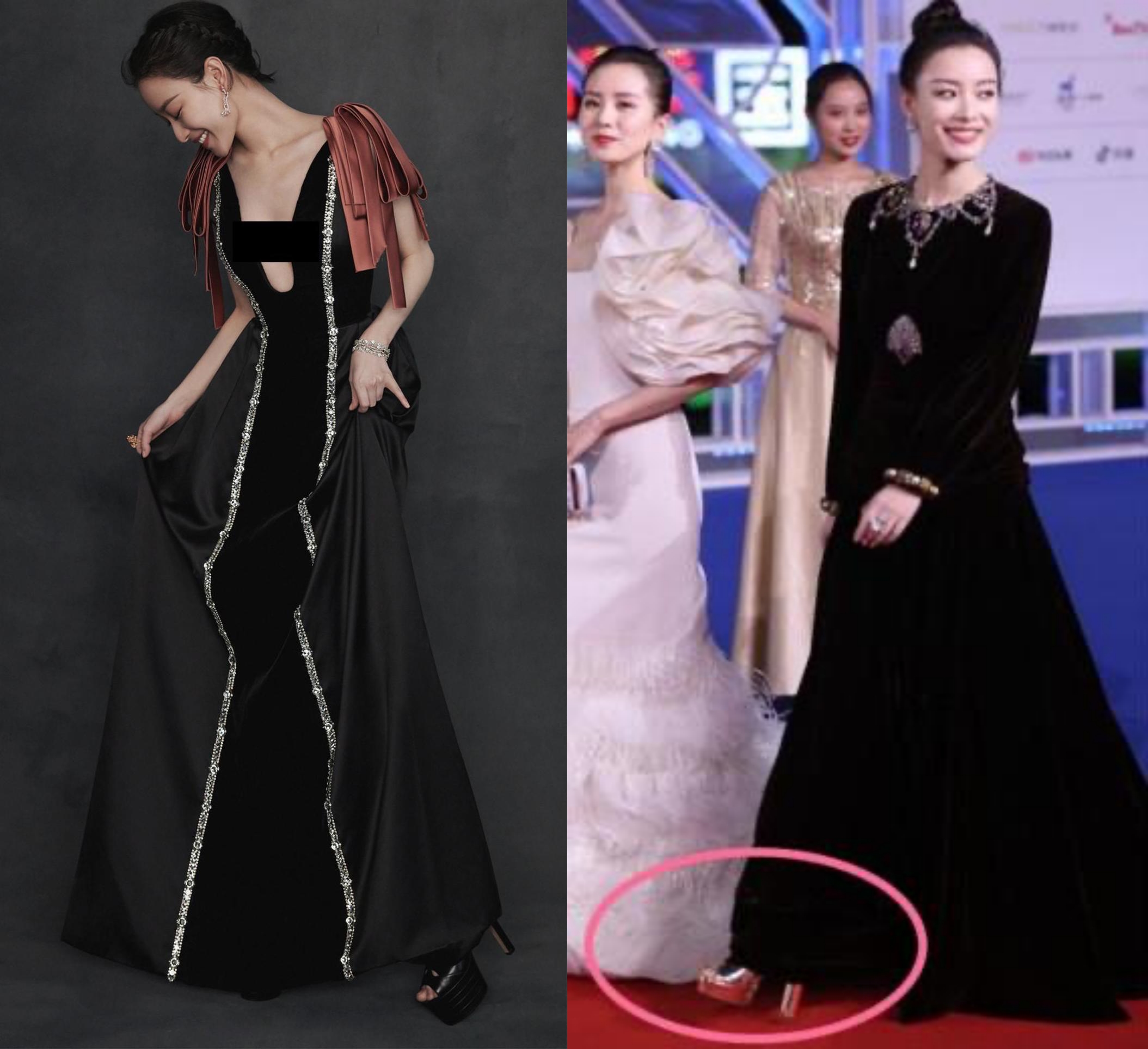 Blame the dress design?The actress's red carpet waterproof platform ...