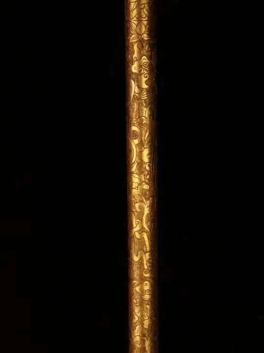 Bronze gold hand chisel engraved Buddha pattern Zen stick high - iNEWS