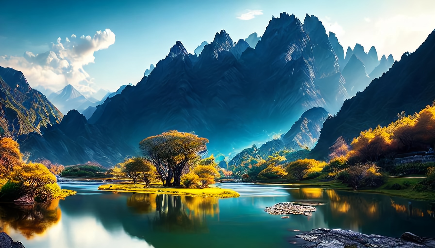 Landscape map of mountains and rivers - iMedia