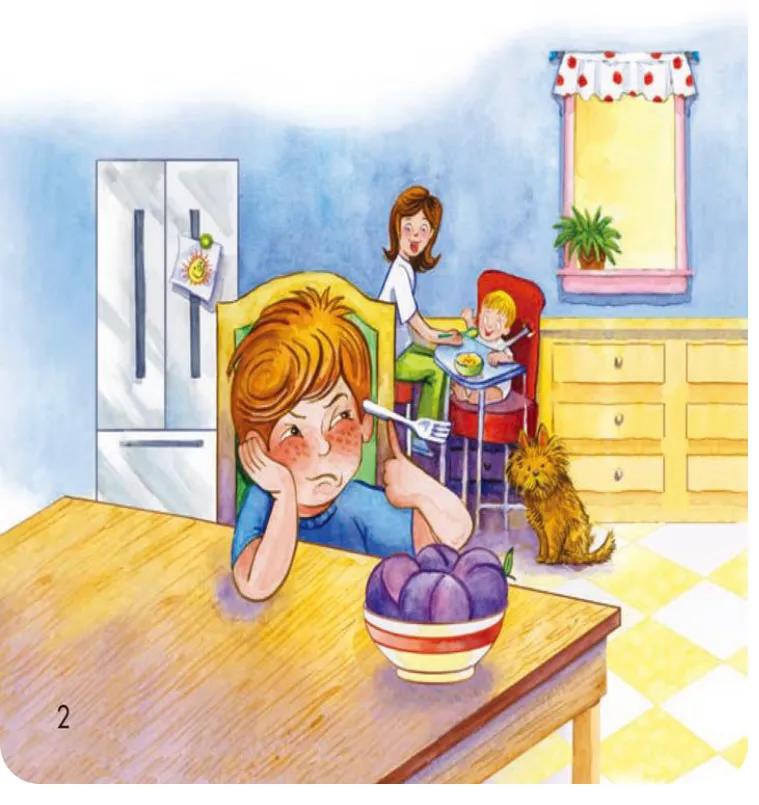 Henry the picky eater reading the picture book "Hungry Harry" with his ...