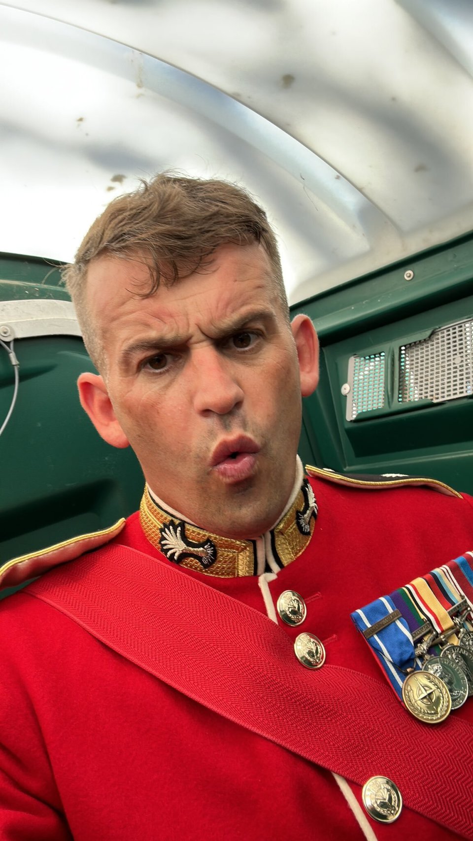 Prince William rehearsed for his father's birthday, wearing a "bearskin ...