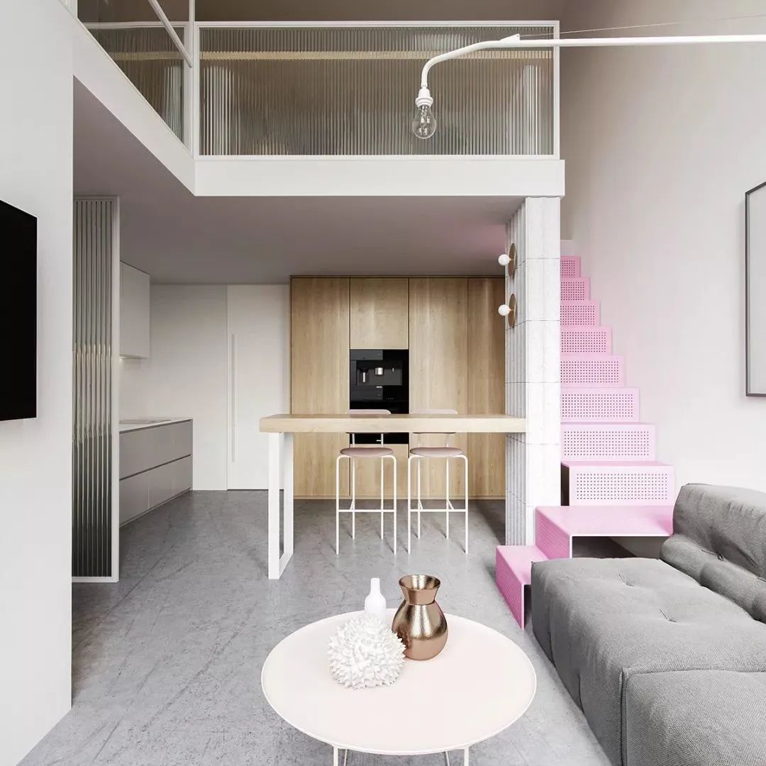 66㎡ pink Loft, the office area on the second floor is wide and ...