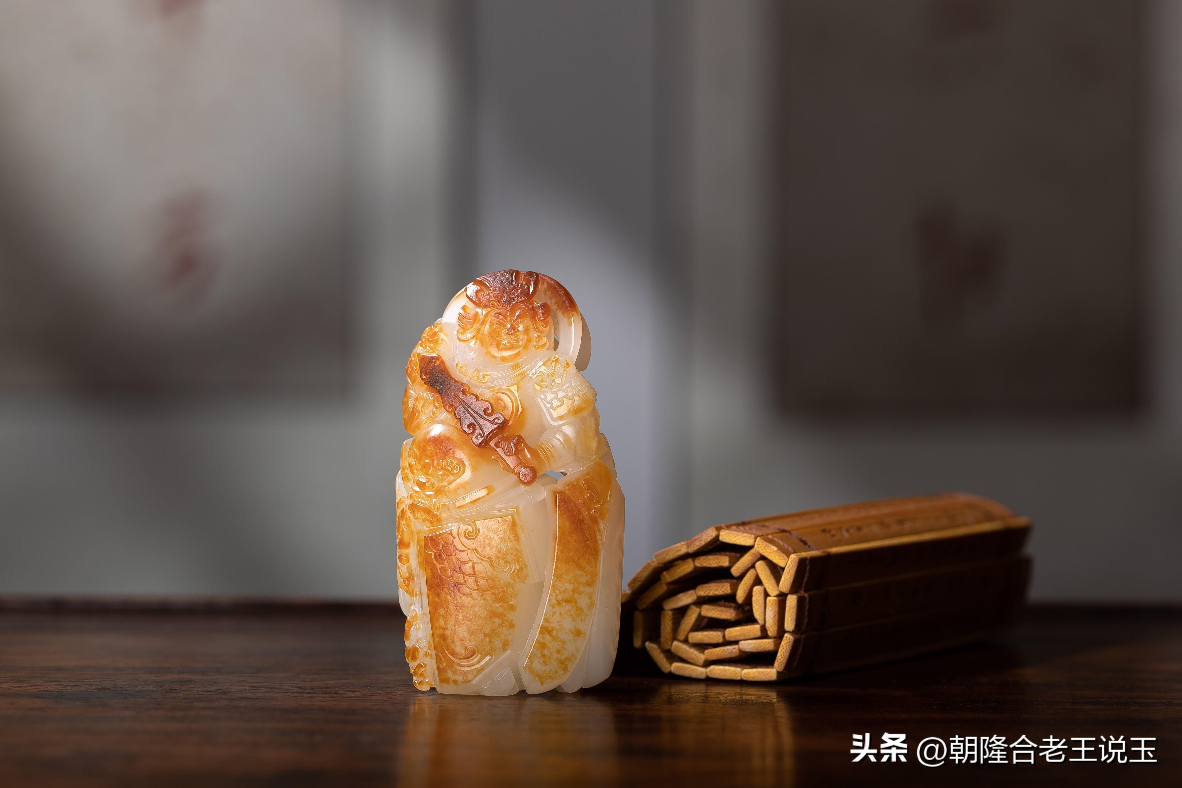 Xinjiang Hetian jade seed material Weituo Tianzun person piece red skin ...