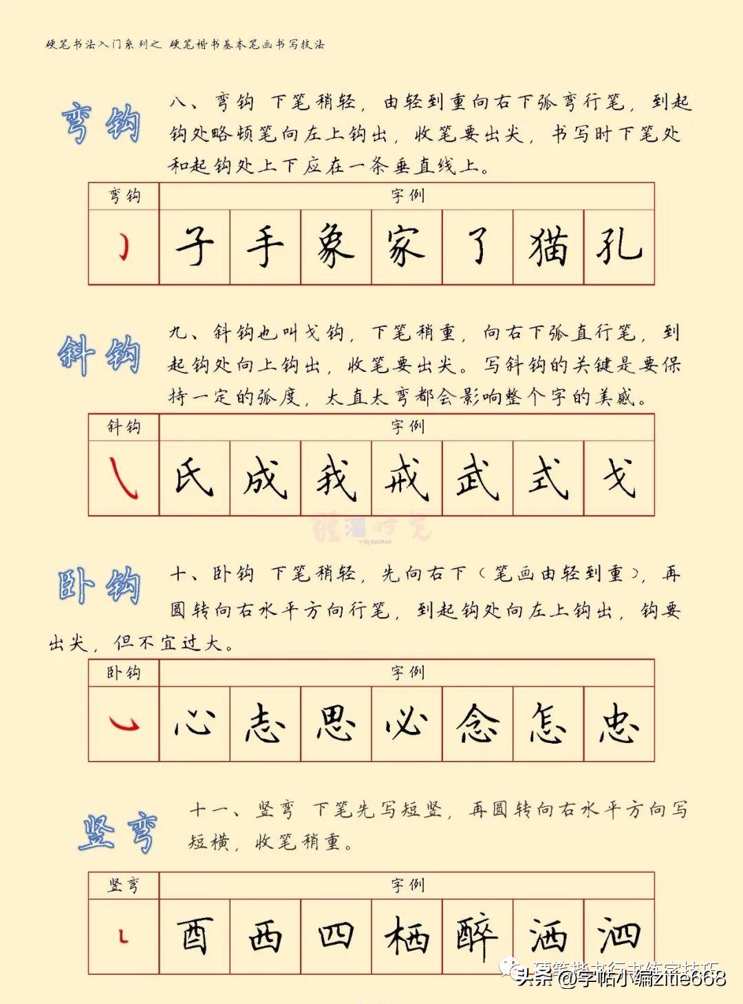 Super detailed) writing techniques of basic strokes of hard pen regular ...