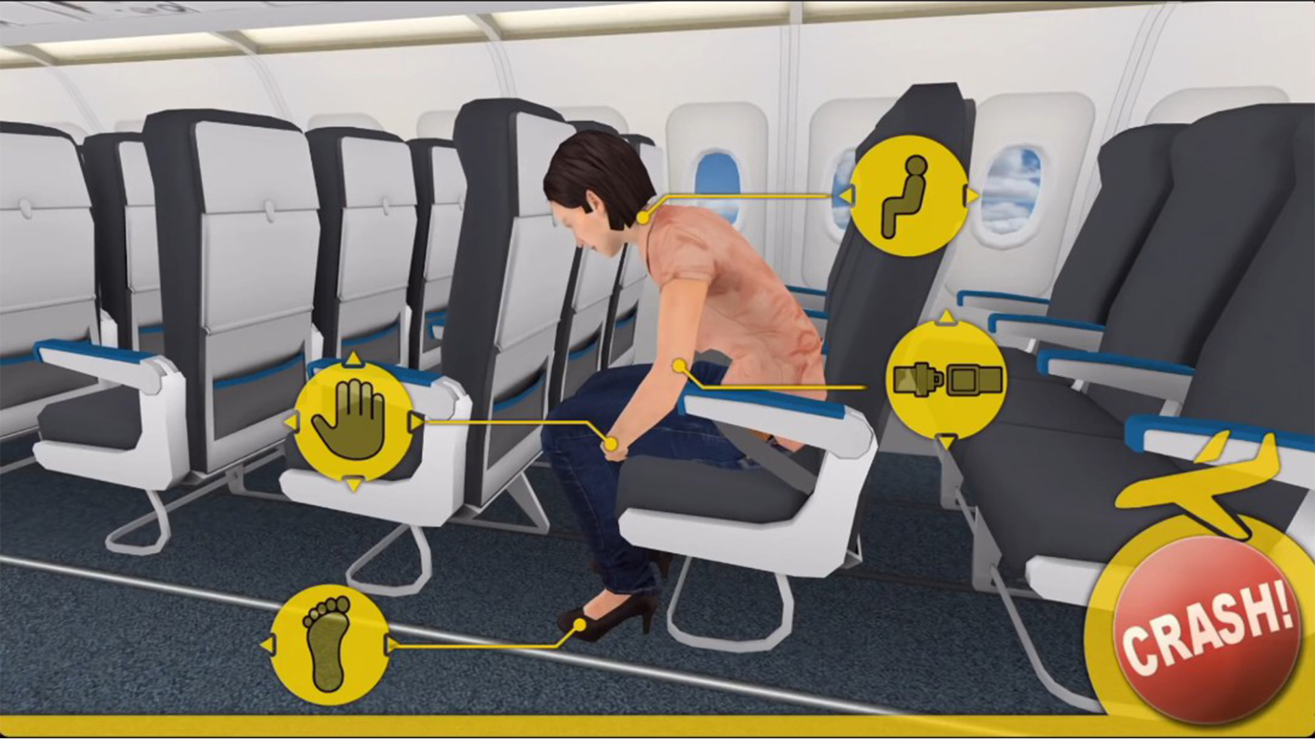 Plane crash escape simulation game, learning these action knowledge can ...