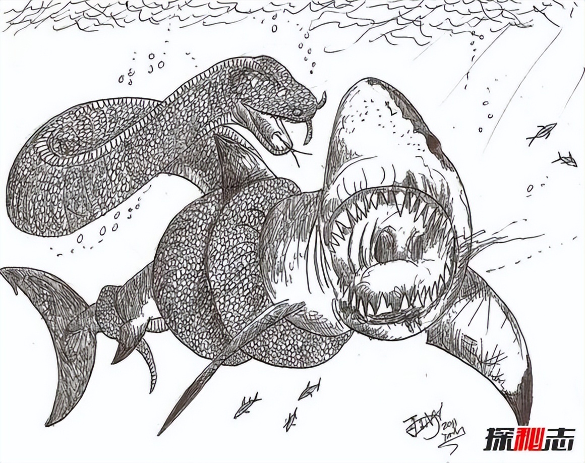 Prehistoric giant ancient cup snake, a giant sea snake with a body ...