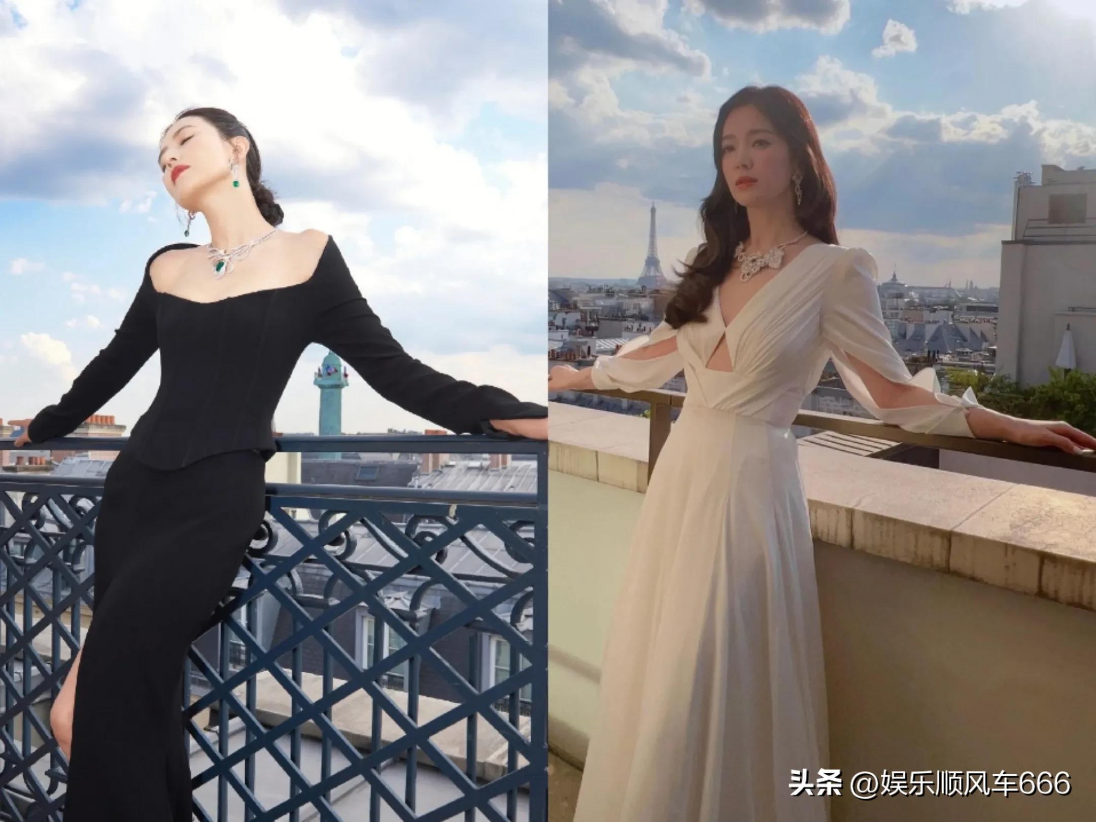Song Hye Kyo and Gao Yuanyuan pose in the same pose in Paris, Song Hye ...