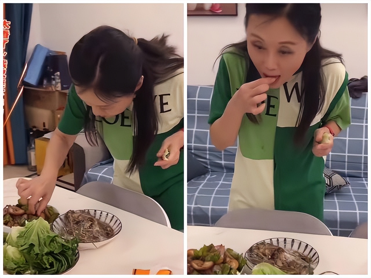 Wu Qiong posted about her family's daily life, eating vegetables with her hands, her mother-in ...