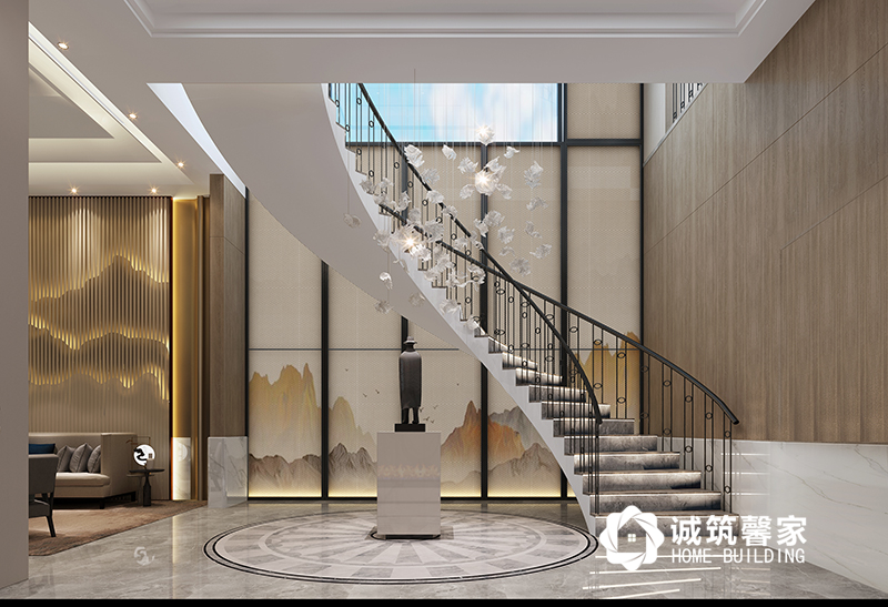 The basement is designed in a new Chinese style, with an elegant style ...