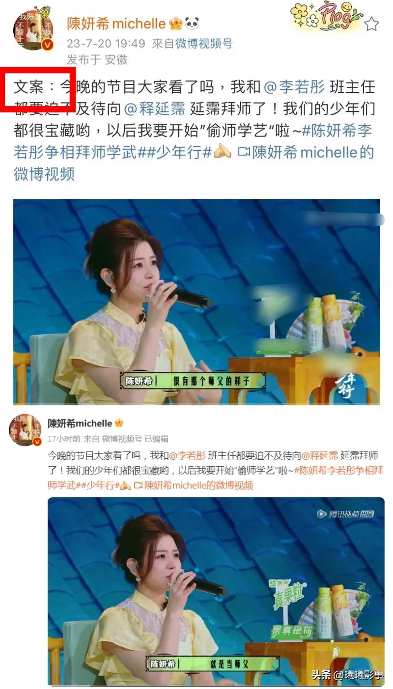 Michelle Chen forgot to delete the word "copywriting" in her Weibo post ...
