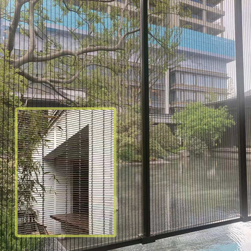 The stainless steel metal mesh screen that makes the interior space ...