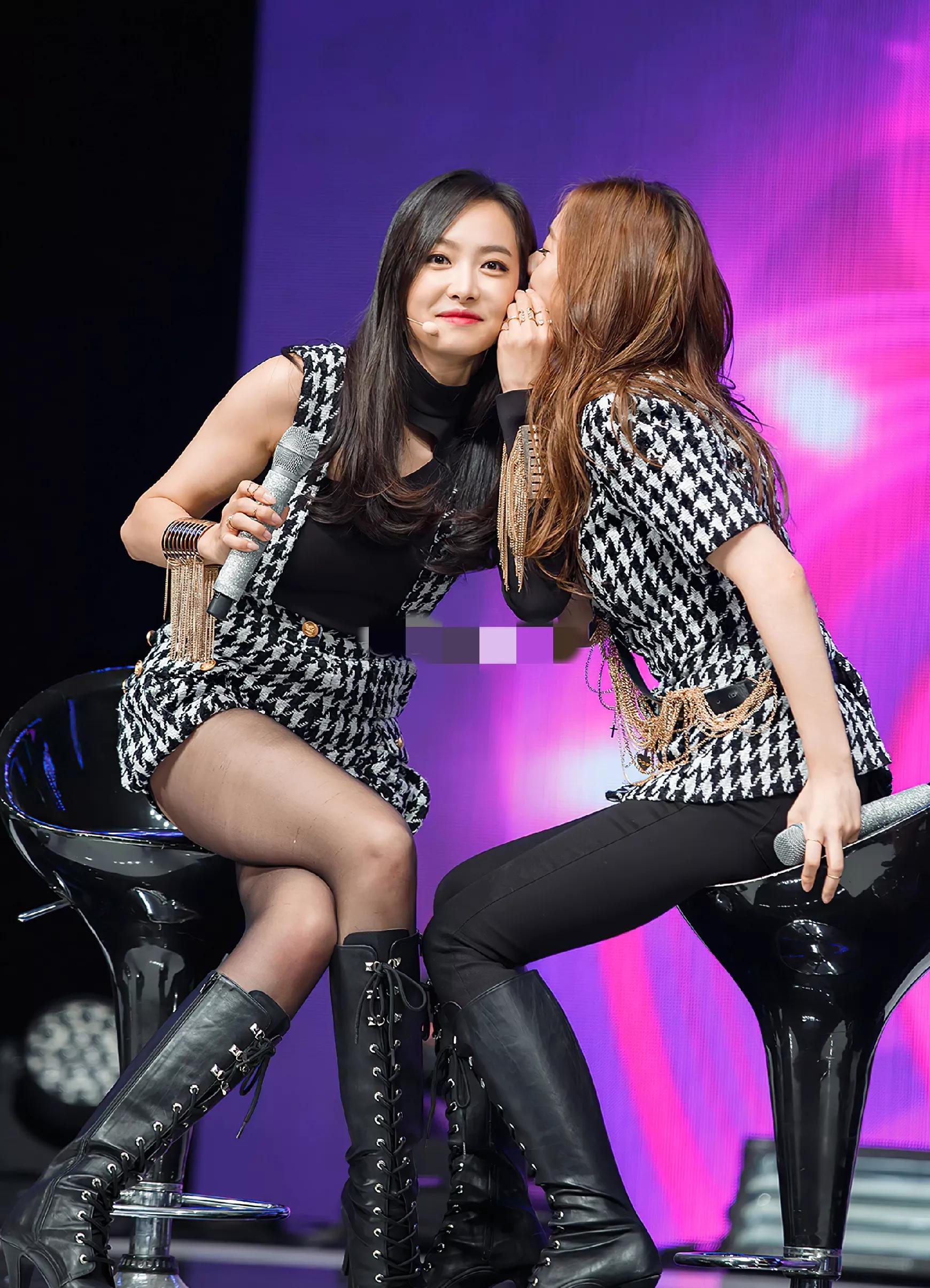 Victoria Song in stockings and boots shows off her beautiful long legs ...