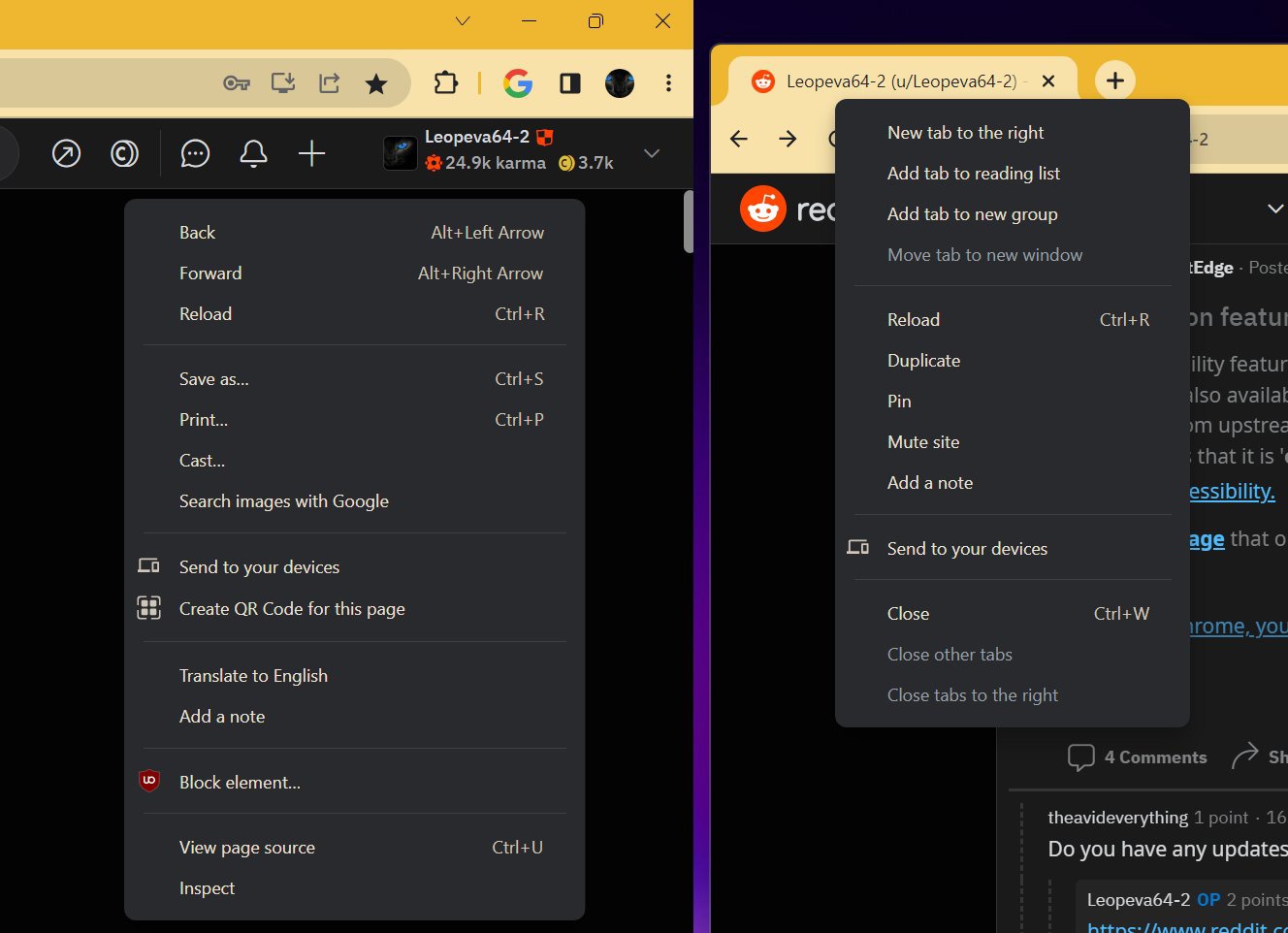 New feature of desktop version of Google Chrome browser: menu text ...
