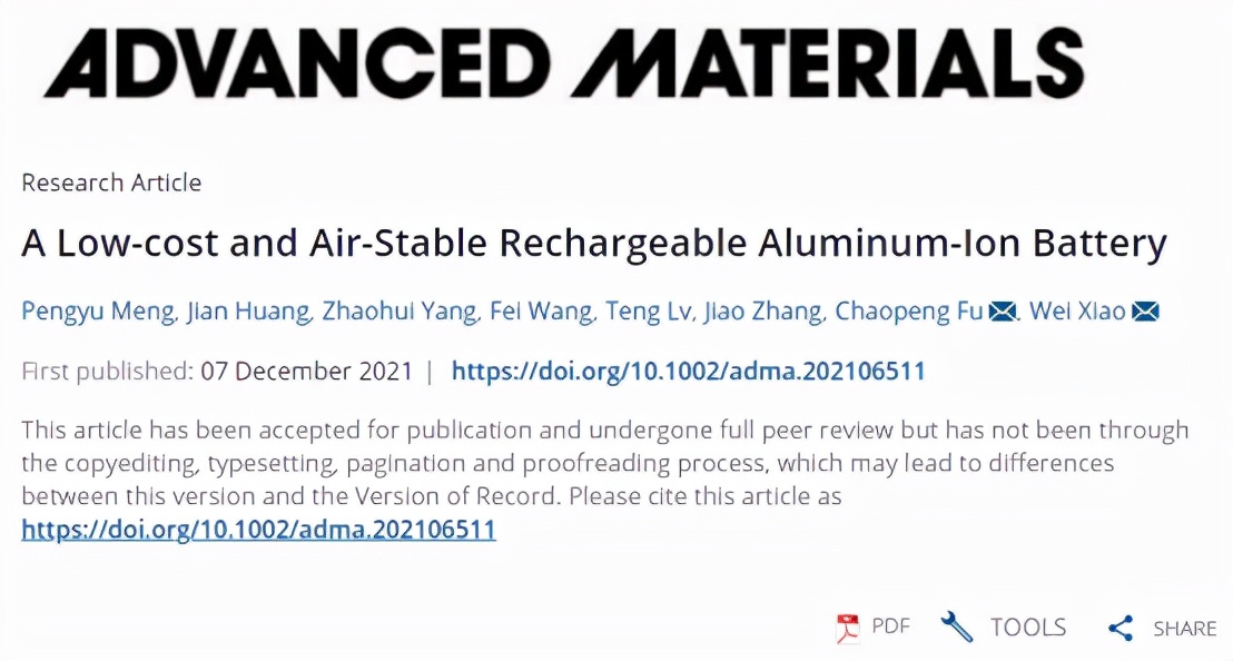 A low-cost and air-stable rechargeable aluminum ion battery - iNEWS