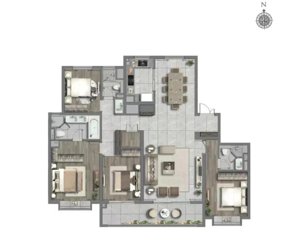190 square meters, four bedrooms, two living rooms and three bathrooms ...