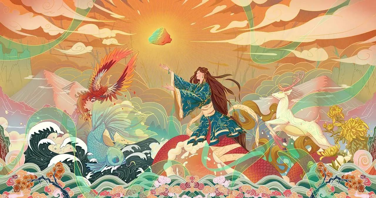 Pangu opened the sky and looked directly, Nuwa smelted stones to mend ...