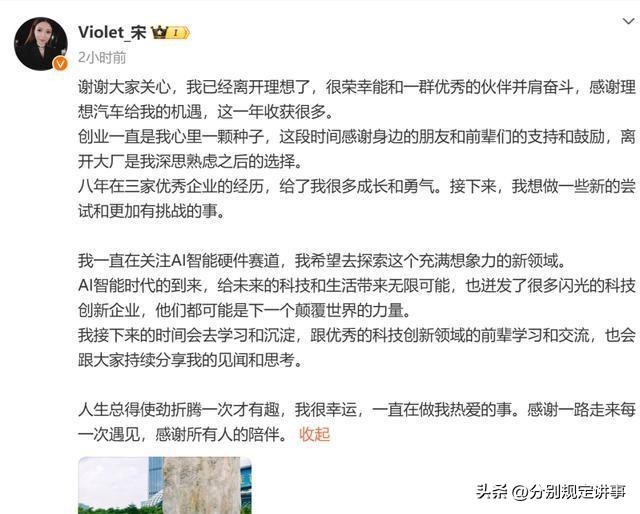 Song Ziwei responded to her resignation from Ideal Auto: I want to try ...