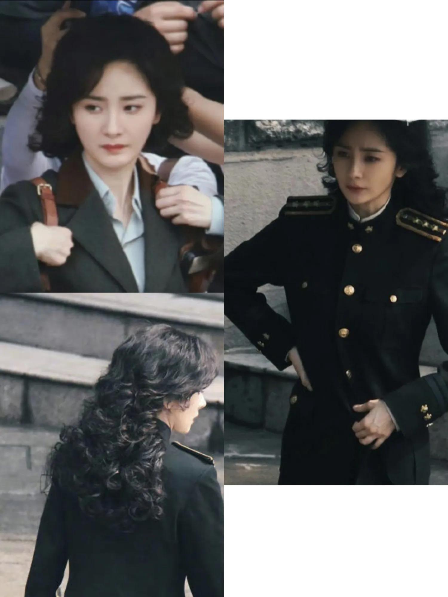 Yang Mi rolled over in military uniform with curly hair, and put it ...