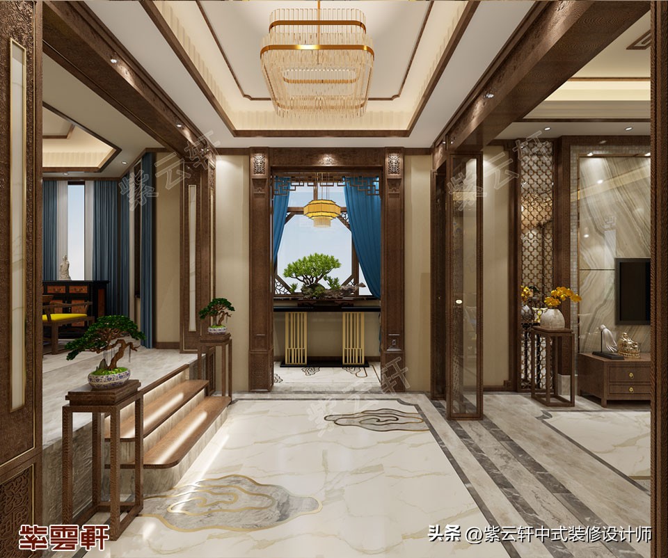 The simple and classical Chinese-style decoration design of the villa ...