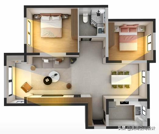 74 square meters, two bedrooms and one bathroom, transforming three ...