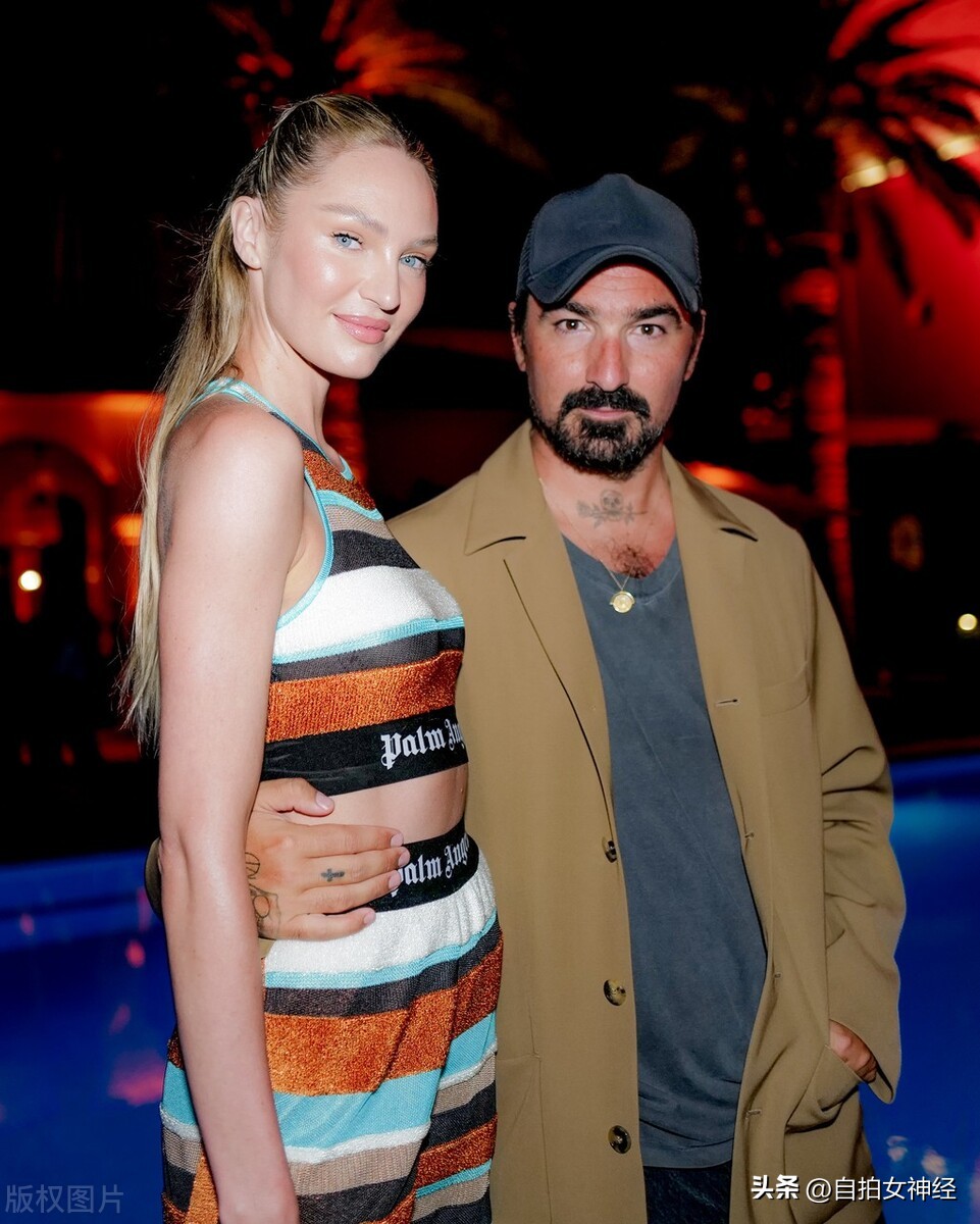 Candice Swane is wearing a striped vest + leg pants suit + blue strappy ...