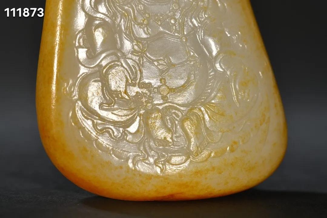 Hetian jade seed material raw stone carving Yellow God of Fortune handle Specifications: height ...
