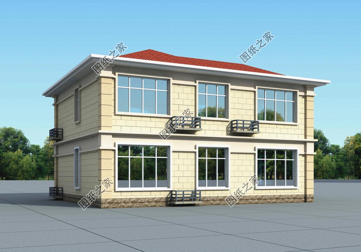Three-bay house design, single-family economic two-story small villa ...
