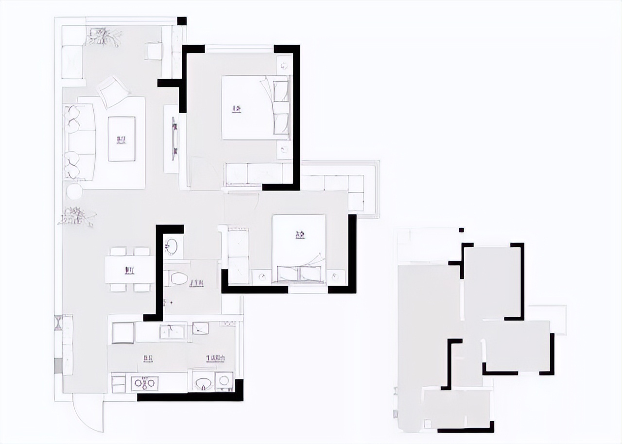 The 79-square-meter light American-style small two-bedroom apartment ...