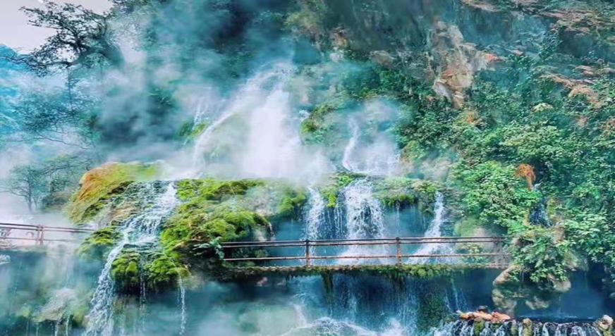 The world's largest hot spring waterfall - Luoji Jiujiuli Waterfall ...
