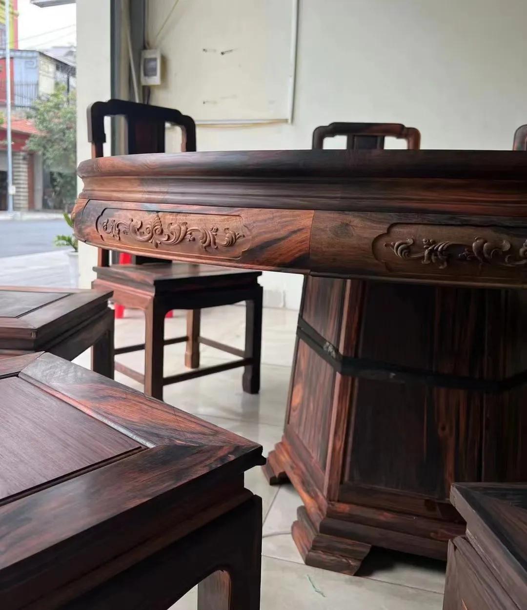 Laos Big Red Rosewood (Cozhi Dalbergia) 1m 38 Round Table with 8 ...
