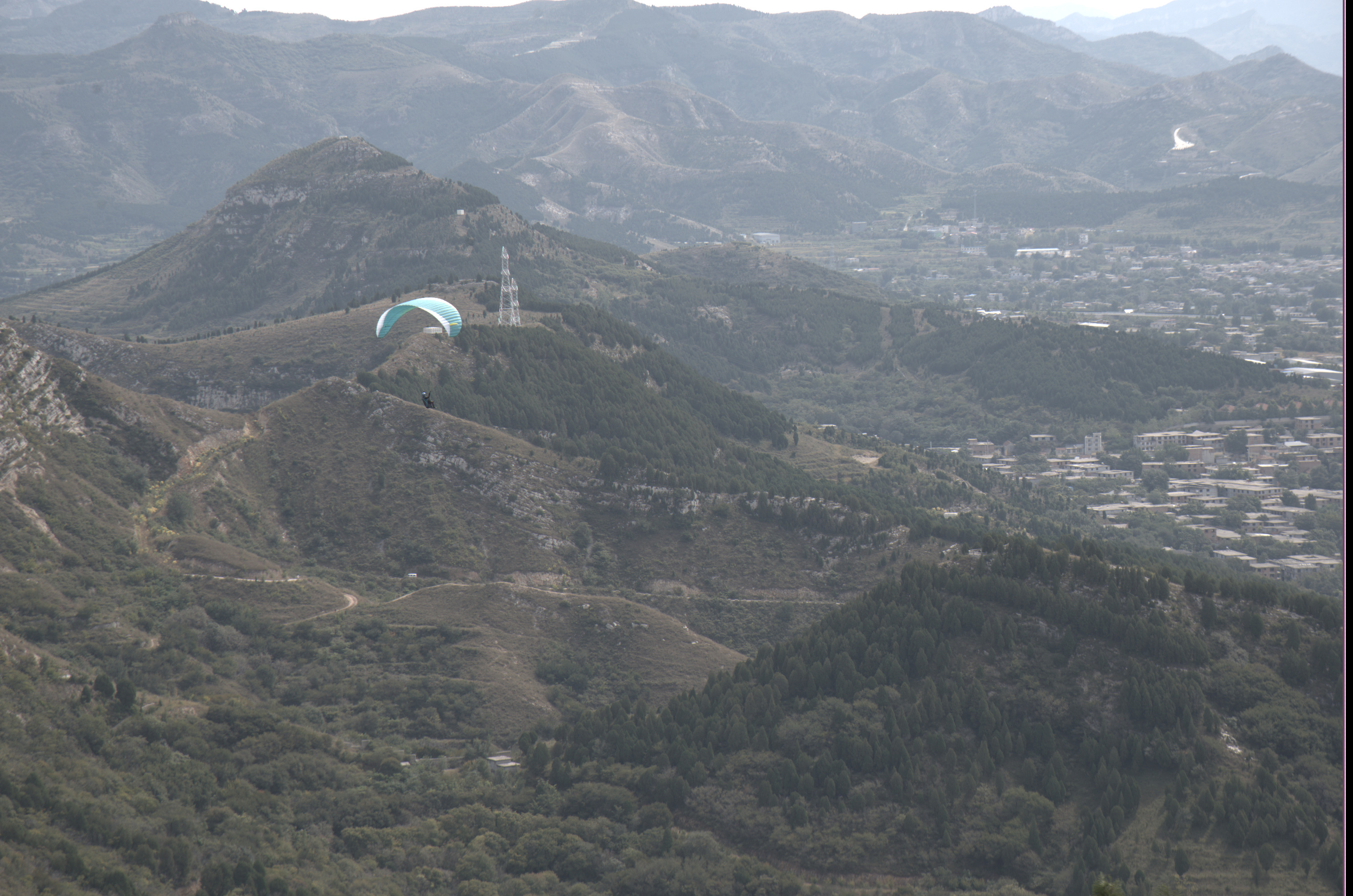 The sea of flowers on the top of the mountain, the paraglider base, the ...