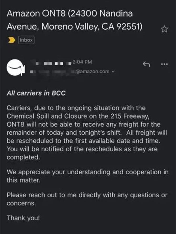 Amazon's ONT8 warehouse is closed and unable to enter the warehouse; the logistics is delayed ...