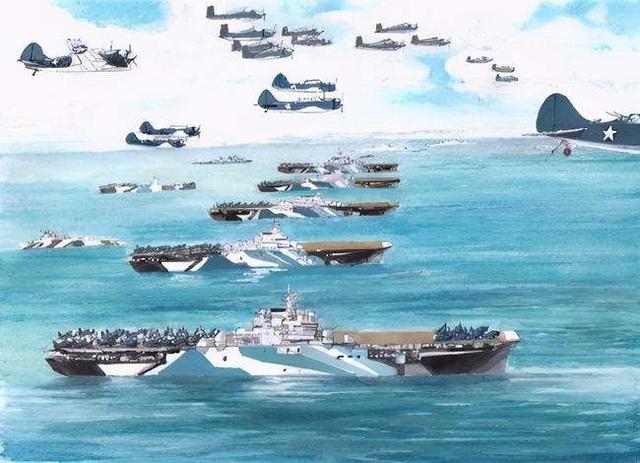 The 58th Task Force of World War II, consisting of 15 aircraft carriers ...