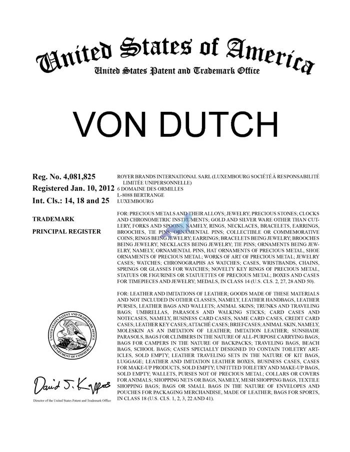 GBC Represents Hollywood Brand VON DUTCH Case Number: 22-cv-4879, HSP ...