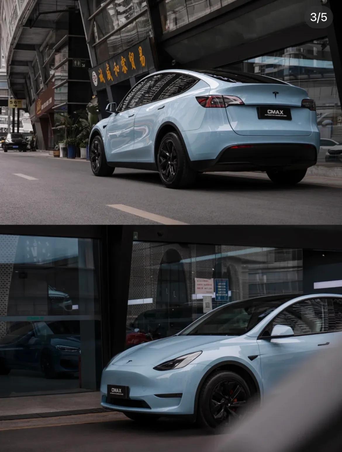 Sea salt ice cream station Tesla model Y changed color to sea breeze ...